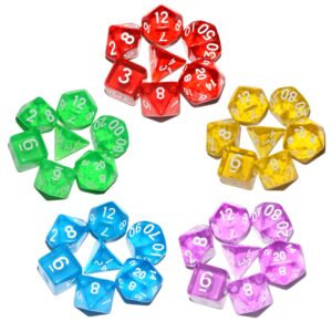 dnd dice 5×7 sets, 35pieces transparent rainbow polyhedral dnd dice for rpg mtg table game dice