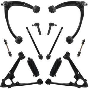 trq front steering & suspension kit control arm with ball joint steering rack & pinion bellow sway bar stabilizer link tie rod compatible with cadillac chevrolet gmc