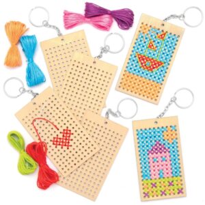 baker ross at805 wooden keyring cross stitch kits - pack of 5, arts and crafts for kids