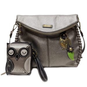 chala charming crossbody bag shoulder handbag with flap top and zipper (handbag + owl wallet combo)