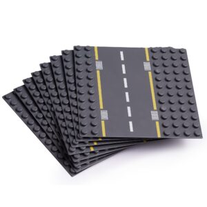 apostrophe games large building blocks road base plates compatible with large building blocks – 8pcs straight and curved road construction blocks – 7.5 x 7.5 inch street baseplates, stem learning