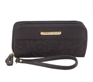 stone mountain black embossed paisley wristlet wallet & checkbook insert slg