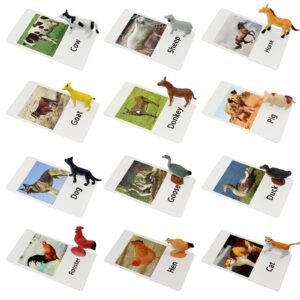 farm animal toys with flash cards - 12 sets of realistic animal figures - educational learn cognitive toys & animal matching game playset for toddlers kids