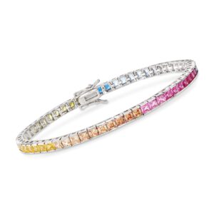 ross-simons 8.70 ct. t.w. simulated multicolored sapphire tennis bracelet in sterling silver. 7.25 inches