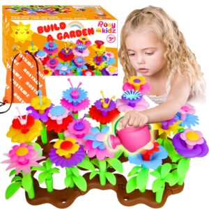 rosykidz toddler girl toys gifts for 2 3 4 year old girls boys, stem stacking toy game for toddlers playset, flower garden building toys girl gifts for kids age 3-6 (106 pcs)