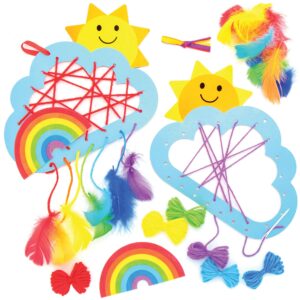 baker ross at774 rainbow dreamcatcher kits - pack of 4, create your own dreamcatcher kits for kids arts and crafts, wall decorations for girls and an introduction to sewing