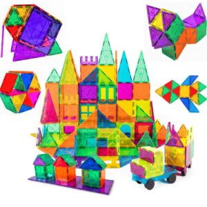 faxadella giftedkids magnetic tiles building blocks, 120 pcs magnet toys | preschool toys magnets for kids | building toys for kids ages 4-8