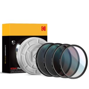 kodak 40.5mm filter set uv, cpl, nd4 & warming filters - absorb atmospheric haze reduce glare prevent overexposure correct color add warmth, & creative effects, slim, multi-coated glass & mini guide