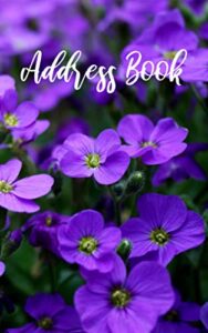 address book: small address book purple flowers, size 5x8 with tabs, record name, contact, telephone numbers, mobile phone, emails, birthday & note