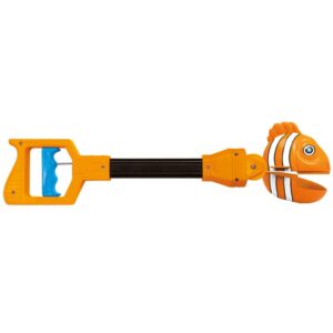 pincher pals clown fish from deluxebase. clown fish toy hand grabber for kids. grabber reacher tool and fun claw grabber toy. great clown fish kids toys, fish party favors and gifts.