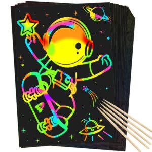 zmlm scratch rainbow art paper set - 50pcs magic scratch off art craft supplies kits for kids girls boys black scratch notes sheet doodle pad for fun diy toy party favors christmas birthday gift