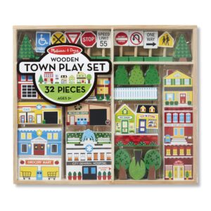 melissa & doug (ffp) - pretend play wooden town play set for kids with storage