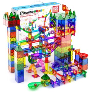 picassotiles marble run 120 piece magnetic building blocks magnet tile construction toy playset stem learning educational block child brain development kids toys for boys and girls age 3 and up