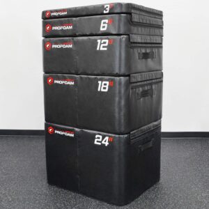 meister profoam plyo boxes - foam plyometric jump boxes for professional gyms - black - 5 box set (24", 18", 12", 6", 3")