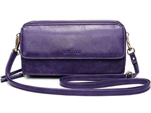 women crossbody wallet rfid blocking cell phone wristlet purse with shoulder strap small cross body bag (purple)