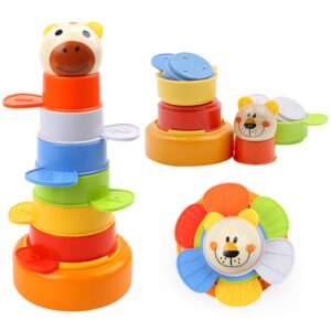 top bright stacking cups baby bath toys, nesting and stacking cup baby montessori toys, colorful stacking toys for 1 year old toddler gifts