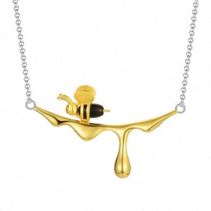 lotus fun s925 sterling silver pendant necklace bee and dripping honey pendant with necklaces chain length 18.5 inches, handmade unique jewelry gifts for women (gold)