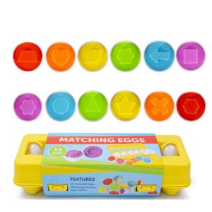 easter matching eggs easter basket stuffers gift for 1 2 3 years old toddlers kids boys girls educational color shape eggs(12 eggs in carton)