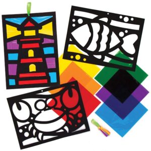 baker ross at865 seaside stained glass decoration kits - pack of 6, for kids arts and crafts projects