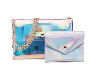 women's pvc holographic cross body purse shoulder bag clear bag with small interior bag