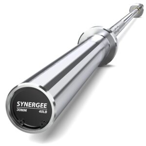 synergee essential 40lb chrome olympic barbell. great for weightlifting, powerlifting and crossfit