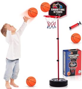 toddler basketball hoop for kids 1-3 - adjustable indoor & outdoor mini court set -party summer birthday fun gift for ages 2-4 includes basketball goal, stand, and balls