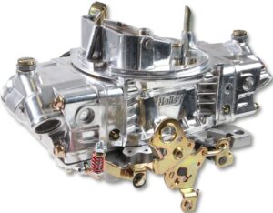 new holley 650 cfm double pumper carburetor,shiny aluminum,model 4150,electric choke,mechanical secondaries,compatible with gasoline