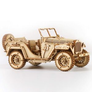 rokr 3d wooden puzzle for adults mechanical car model-diy building vehicle kits-brain teaser toys-gift for men women on birthday/christmas day (army field car)