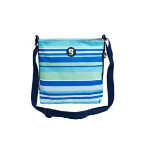 geckobrands lightweight medium crossbody bag with pockets (green/blue stripe)