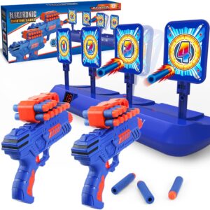 baodlon digital shooting targets with foam dart toy gun, electronic scoring auto reset 4 targets, shooting game toys gifts for age of 5, 6, 7, 8, 9, 10+ years old kids, boys, compatible with 2 toy gun