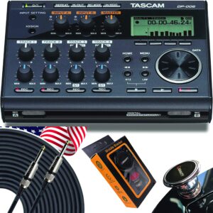 tascam dp-006 6-track portable digital multitrack recorder with 2 built-in microphones with emb cable and gravity magnet phone holder bundle