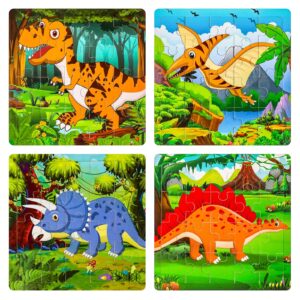 max fun puzzles for kids ages 3-5, 20 pieces wooden puzzles dinosaur puzzles for toddlers children learning educational puzzles boys and girls toys for 3+ year old (4 puzzles)