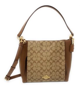 coach pebbled leather marlon hobo shoulder handbag (khaki/saddle)