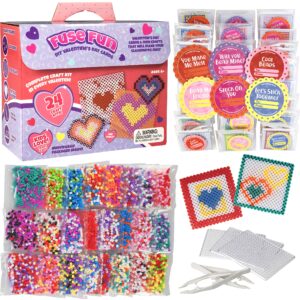 heart themed fuse bead kits (24ct)- perfect goodie bag party favors for kids birthday party - each includes pixel art craft activity w perler beads - kids multi-item party favor packs for boys & girls