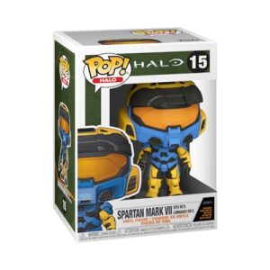 funko pop! games: halo infinite - spartan mark vii with vk78, blue & yellow, with game add on, 3.75 inches