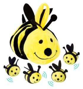 etna plush buzzing bees toy - cute soft mommy bee carrier holds 4 baby bee dolls, squeeze activated sounds