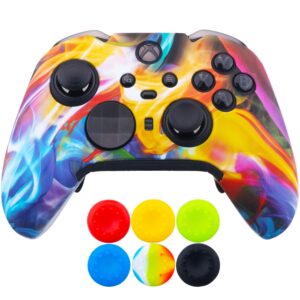 9cdeer 1 x protective customize transfer print silicone cover skin rainbow + 6 thumb grips analog caps for xbox elite series 2 controller