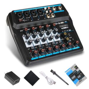 viiart wireless audio mixer sound board-6 channel digital bluetooth usb computer compatible input dj controller sound mixer 48v phantom power microphone in,headphone jack stereo dj streaming(m6)