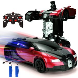 villacool remote control car for 4 5 6 7 8-13 year old kids, exciting transform robot rc car with one-button deformation & 360 speed drifting, new year birthday for boys/girls (red)