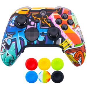 9cdeer 1 x protective customize transfer print silicone cover skin cartoon paints + 6 thumb grips analog caps for xbox elite series 2 controller