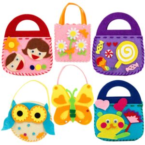 toyandona 6pcs sewing kit for kids, creative kids handbag cartoon nonwoven diy handbag kit for girls kit crafts and arts