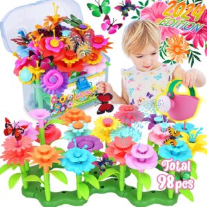 innorock flower garden building toys with portable storage box - flower stacking toys for toddlers, preschool learning activities, craft kits, birthday gift for girls 3 4 5 6 7 8 year old girl gift