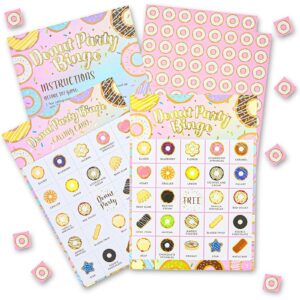 36 pack donut bingo cards for girl birthday party, donut grow up game for family (5 x 7 inches)