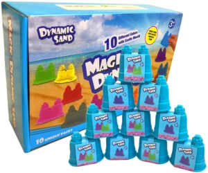 dynamic play sand art [10 pack] arts and crafts for kids | multi color combo kit play sand with castle molds containers | stress relief toys for kids and adults | party favors