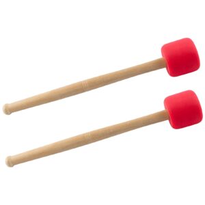 auear, 2 pack bass drum mallets sticks red foam mallet with wood handle for percussion