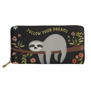 coloranimal long pu leather wallet women ladies cute animal sloth clutch bag gift shopping credit cards coins holder organizer (follow your dream)