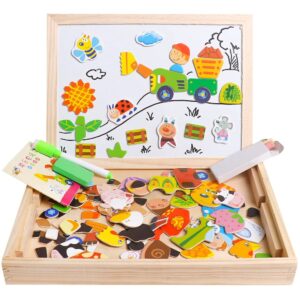 skrtuan wooden educational toys magnetic puzzles for kids wooden art easel double side educational learning games for boys girls children