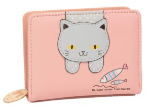 ecohaso wallets for girls women purses for teens cute cat wallet kitty pattern clutch purse coin holder card organizer (pink)