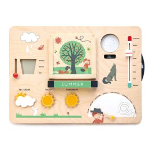 tender leaf toys - weather watch - educational wooden weatherboard for kids - perfect climate teaching toy station for kids to play and learn for age 3+