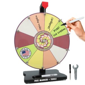 whirl of fun 12 inch prize wheel - spinning wheel for prizes with stand, 10 color slots, customize erasable whiteboard surface, sorbet colors, portable, tools included, made in usa